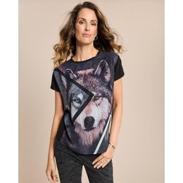Maloo Shirt mit Wolfmotiv und Steinchenbesatz