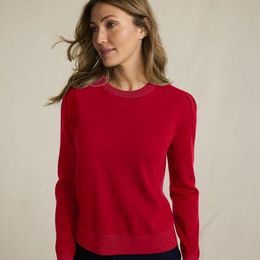 LANDS' END Merino-Pullover mit Lurex-Ausschnitt, Damen,  Rot, Wolle, by Lands' End