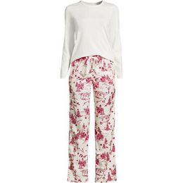 LANDS' END Pyjama-Set mit Flanellhose, Damen,  Wei&szlig;, Baumwolle/Baumwoll-Mischung/Viskose-Mischung, by Lands' End