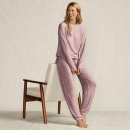 LANDS' END Silky Knit Lounge-Set, Damen,  Pink, Polyester/Viskose/Polyester-Mischung, by Lands' End
