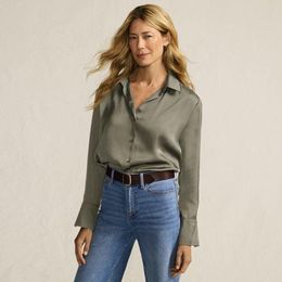 LANDS' END Satinbluse, Damen,  Gr&uuml;n, Polyester, by Lands' End