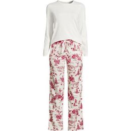 LANDS' END Pyjama-Set mit Flanellhose, Damen,  Weiß, Baumwolle/Baumwoll-Mischung/Viskose-Mischung, by Lands' End