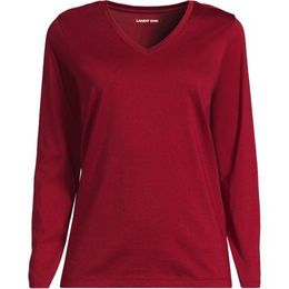 LANDS' END Supima&reg; Langarm-Shirt mit V-Ausschnitt, Damen,  Rot, Baumwolle, by Lands' End