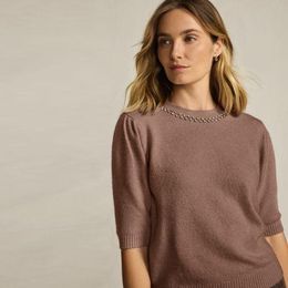 LANDS' END Kurzarm-Pullover Wool Touch mit Strassverzierung, Damen,  Braun, Wolle/Polyester/Viskose, by Lands' End