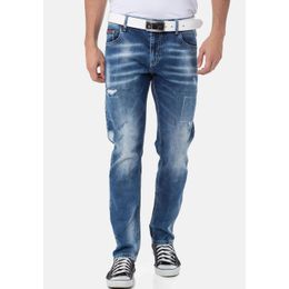Cipo & Baxx Slim-fit-Jeans CIPO & BAXX, Herren, Gr. 34, Länge 34, blau, Denim/Jeans, Obermaterial: 99% Baumwolle, 1% Elasthan, Abriebeffekte, Destroyed-Effekte, slim fit, Jeans