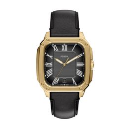 Quarzuhr Fossil "CROSBY", schwarz, goldfarben, Armbanduhren, Herren, Armbanduhr, Herrenuhr, Lederarmband, analog, Tag
