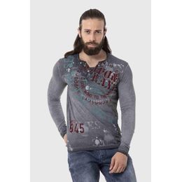 Cipo & Baxx T-Shirt CIPO & BAXX "Sweatshirts", Herren, Gr. XXL, grau, 95% Baumwolle;5% Elasthan, bedruckt, regular fit, V-Ausschnitt, Shirts, mit Knopfleiste am Ausschnitt