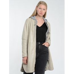 Langjacke Maze "4202199", Damen, Gr. XXL, beige (greige), Obermaterial: 100% Lammleder; Innenfutter: 100% Baumwolle; Ärmelfutter: 100% Polyester; Kapuze: 55% Baumwolle, 45% Polyester, Jacken