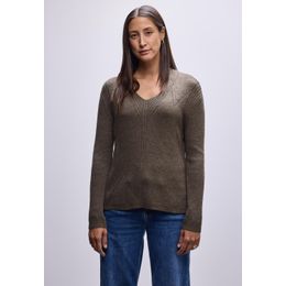 V-Ausschnitt-Pullover Street One, Damen, Gr. 34, nomad braun meliert, Web, 37% Baumwolle, 34% Polyacryl, 26% Polyester, 3% Elasthan, unifarben, normal normal, V-Ausschnitt, normaler Saum, Pullover, in Unifarbe