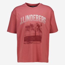 J. Lindeberg Dunkelrosafarbenes T-shirt mit gesticktem Logo