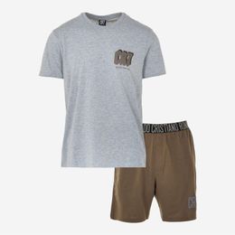 CR7 2-teiliges grau-braunes Pyjama-Set aus T-Shirt & Shorts