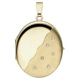 Medallionanh&auml;nger Jobo "Anh&auml;nger Medaillon oval", gelb (gelbgold 585), Schmuckanh&auml;nger, Damen, SI = kleine Einschl&uuml;sse, Diamanten Gelbgold 585, Diamanten, Gelbgold 585, 585 Gold mit 6 Diamanten