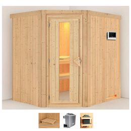Sauna Karibu "Siirin", beige (naturbelassen), Saunaofen, externe Steuerung, 9 kW, Saunen, Ofen 9 KW externe Strg easy