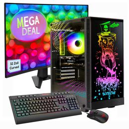 GAMEMAX PC-Komplettsystem "MegaDeal Rockstar 2628 Ryzen 5 7500F RTX 5060Ti 32GB DDR5 1TB SSD", Energieeffizienz: E (A-G), schwarz, Microsoft Windows 11 Home (64 Bit), 32 GB RAM 1.000 GB SSD, Computer_Komplettsysteme, Windows 11, DDR5 RAM + MSI MAG 32C6 Curved Monitor, 80cm (32")