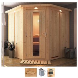 Sauna Karibu "Jarin", beige (naturbelassen), Saunaofen, integrierte Steuerung, 9 kW, Saunen, Ofen 9 kW integr. Strg