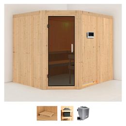 Sauna Karibu "Marit", beige (naturbelassen), Bio-Kombiofen, externe Steuerung, 9 kW, Saunen, Ofen 9 kW Bio externe Strg easy