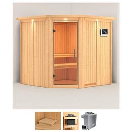 Sauna Karibu "Jarin", beige (naturbelassen), Saunaofen, externe Steuerung, 9 kW, Saunen, Ofen 9 KW externe Strg easy