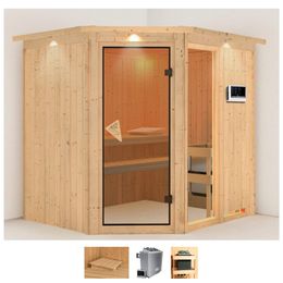 Sauna Karibu "Frigga 2", beige (naturbelassen), Saunaofen, externe Steuerung, 9 kW, Saunen, Ofen 9 KW externe Strg easy