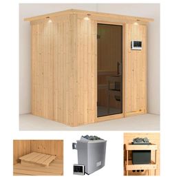 Sauna Karibu "Bedine", beige (naturbelassen), Saunaofen, externe Steuerung, 9 kW, Saunen, Ofen 9 KW externe Strg easy