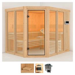 Sauna Karibu "Anike 3", beige (naturbelassen), Saunaofen, externe Steuerung, 9 kW, Saunen, Ofen 9 KW externe Strg easy