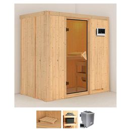 Sauna Karibu "Vada", beige (naturbelassen), Bio-Kombiofen, externe Steuerung, 9 kW, Saunen, Ofen 9 kW Bio externe Strg easy
