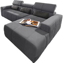 Ecksofa DOMO collection "Brandon gro&szlig;e Ausf&uuml;hrung B/T/H: 289/177/80 cm, auch in Leder und Cord", grau (dunkelgrau), B:289cm H:80cm T:175cm, Luxus-Microfaser in Antikleder-Optik (100% Polyester);Luxus-Microfaser (100% Polyester);Kunstleder SOFTLUX, Sofas, Ecksofa, mit Kopfteilverstellung, wahlweise Sitztiefenverstellung, L-Form