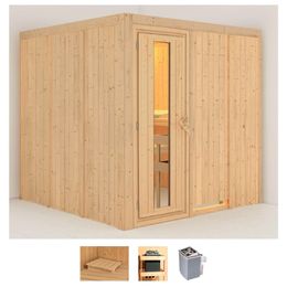 Sauna Karibu "Rodin", beige (naturbelassen), Saunaofen, integrierte Steuerung, 9 kW, Saunen, Ofen 9 kW integr. Strg