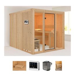 Sauna Welltime "Artja", beige (natur), Bio-Kombiofen, externe Steuerung, 9 kW, Saunen, Ofen 9 kW Bio externe Strg easy