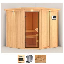 Sauna Karibu "Jarin", beige (naturbelassen), Saunaofen, externe Steuerung, 9 kW, Saunen, Ofen 9 KW externe Strg easy