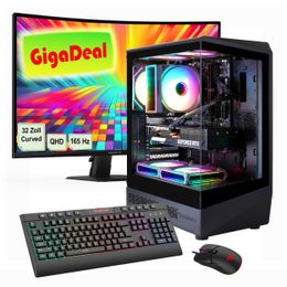 GAMEMAX PC-Komplettsystem "GigaDeal VISTA COC AB 2574 Ryzen 5 7500F RTX 5070 32GB DDR5 1TB SSD", Energieeffizienz: F (A-G), schwarz, Microsoft Windows 11 Home (64 Bit), 32 GB RAM 1.000 GB SSD, Computer_Komplettsysteme, Windows 11 + Gigabyte GS32QC LED-Monitor Curved, 80 cm (32")