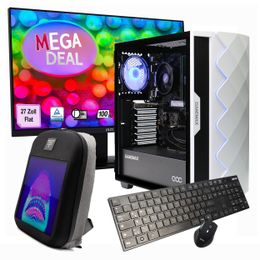 GAMEMAX PC-Komplettsystem "MegaDeal Diamond WT 2594 Ryzen 5 5600G Radeon Graphics 32GB 1TB SSD", Energieeffizienz: E (A-G), schwarz-weiß (weiß, schwarz), Microsoft Windows 11 Home (64 Bit), 32 GB RAM 1.000 GB SSD, Computer_Komplettsysteme, Windows 11 + MSI PRO MP273A Monitor, 69cm (27")