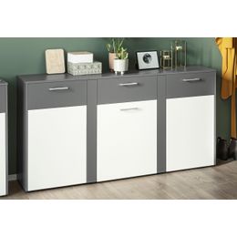 Kommode VOGL MÖBELFABRIK "Tirent", weiß (graphit, weiß), B:159cm H:84cm T:40cm, Spanplatte, Sideboards, Türkommode, mit 3 Türen und 1 Schubkasten