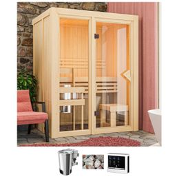 Sauna Karibu "Alani 1", beige (natur), Bio-Ofen, externe Steuerung, 3,6 kW, Saunen, Ofen 3,6 kW Bio-Ofen externe Strg. easy