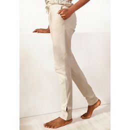 Sweathose Lascana, Damen, Gr. 48/50, N-Gr, beige (creme), Sweatware, Obermaterial: 100% Baumwolle, unifarben, Basic schmal lang, Hosen, Loungehose mit Knöpfen am Beinsaum, Loungewear