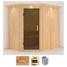 Sauna Karibu "Clara", beige (naturbelassen), Saunaofen, integrierte Steuerung, 9 kW, Saunen, Ofen 9 kW integr. Strg