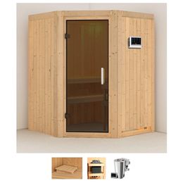 Sauna Karibu "Nanna", beige (naturbelassen), Bio-Kombiofen, externe Steuerung, 3,6 kW, Saunen, Ofen 3,6 kW Bio-Ofen externe Strg. easy