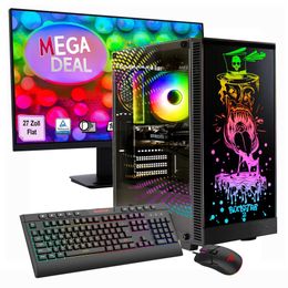 GAMEMAX PC-Komplettsystem "MegaDeal Rockstar 2627 AMD Ryzen 5 7500F RTX 5060Ti 32GB DDR5 1TB SSD", Energieeffizienz: E (A-G), schwarz, Microsoft Windows 11 Home (64 Bit), 32 GB RAM 1.000 GB SSD, Computer_Komplettsysteme, Windows 11, DDR5 RAM + MSI PRO MP273A Monitor, 69cm (27")