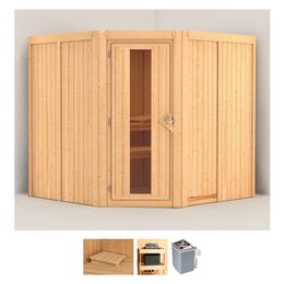 Sauna Karibu "Jarin", beige (naturbelassen), Saunaofen, integrierte Steuerung, 9 kW, Saunen, Ofen 9 kW integr. Strg