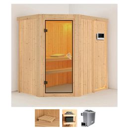 Sauna Karibu "Clara", beige (naturbelassen), Saunaofen, externe Steuerung, 9 kW, Saunen, Ofen 9 KW externe Strg easy