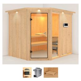Sauna Karibu "Frigga 3", beige (naturbelassen), Saunaofen, externe Steuerung, 9 kW, Saunen, Ofen 9 KW externe Strg easy