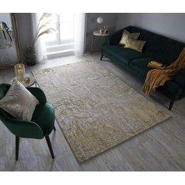 Teppich FLAIR RUGS "Arissa", gold (goldfarben), B:200cm H:7mm L:290cm, Kunstfaser, Teppiche, Glanzeffekt, Schrumpf-Garn-Effekt, dichte Qualität, Wohnzimmer