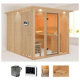 Sauna Welltime "Artja", beige (natur), Bio-Kombiofen, externe Steuerung, 9 kW, Saunen, Ofen 9 kW Bio externe Strg easy
