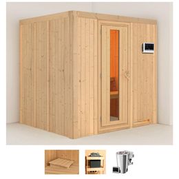 Sauna Karibu "Dima", beige (naturbelassen), Bio-Kombiofen, externe Steuerung, 3,6 kW, Saunen, Ofen 3,6 kW Bio-Ofen externe Strg. easy