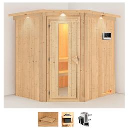 Sauna Karibu "Laila", beige (naturbelassen), Saunaofen, externe Steuerung, 3,6 kW, Saunen, Ofen 3,6 kW externe Strg.easy
