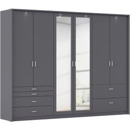Drehtürenschrank Rauch "Kleiderschrank Schrank Garderobe Wäscheschrank WILDBERG", grau (graumetallic), B:275cm H:212cm T:58cm, Holzwerkstoff, Schränke, Drehtürenschrank, mit 6 Schubladen, obere Schublade mit Holz-Einteilung MADE IN GERMANY
