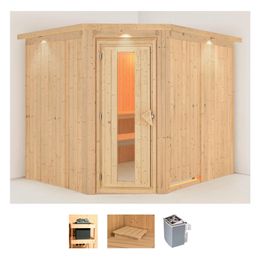 Sauna Karibu "Marit", beige (naturbelassen), Saunaofen, integrierte Steuerung, 9 kW, Saunen, Ofen 9 kW integr. Strg