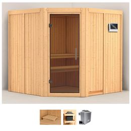 Sauna Karibu "Jarin", beige (naturbelassen), Saunaofen, externe Steuerung, 9 kW, Saunen, Ofen 9 KW externe Strg easy