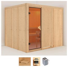 Sauna Karibu "Gitte", beige (naturbelassen), Saunaofen, integrierte Steuerung, 9 kW, Saunen, Ofen 9 kW integr. Strg