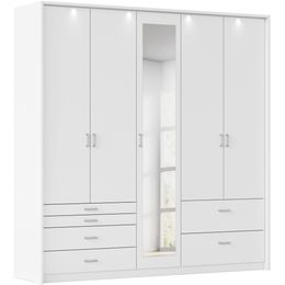 Drehtürenschrank Rauch "Kleiderschrank Schrank Garderobe Wäscheschrank WILDBERG", weiß (alpinweiß), B:230cm H:231cm T:58cm, Holzwerkstoff, Schränke, Drehtürenschrank, mit 6 Schubladen, obere Schublade mit Holz-Einteilung MADE IN GERMANY