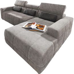 Ecksofa DOMO collection "Brandon gro&szlig;e Ausf&uuml;hrung B/T/H: 289/177/80 cm, auch in Leder und Cord", grau (grau, braun), B:289cm H:80cm T:175cm, Luxus-Microfaser in Antikleder-Optik (100% Polyester);Luxus-Microfaser (100% Polyester);Kunstleder SOFTLUX, Sofas, Ecksofa, mit Kopfteilverstellung, wahlweise Sitztiefenverstellung, L-Form, Topseller